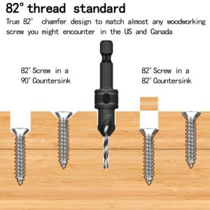 82°Countersink Drill Bit Set Power Tools Accessories with 5 Pcs Replaceable Drill Bits 3/8”Quick-Change Drill Bits, Woodworking Chamfered Adjustable Drilling Tool Kit Woodworking Tool (5Pcs/Set)