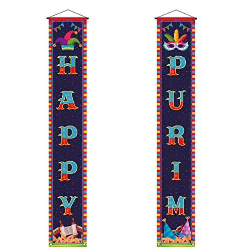 Happy Purim Front Door Banner Jewish Pesach Indoor Outdoor Church Porch Wall Yard Mantle Fireplace Decoration