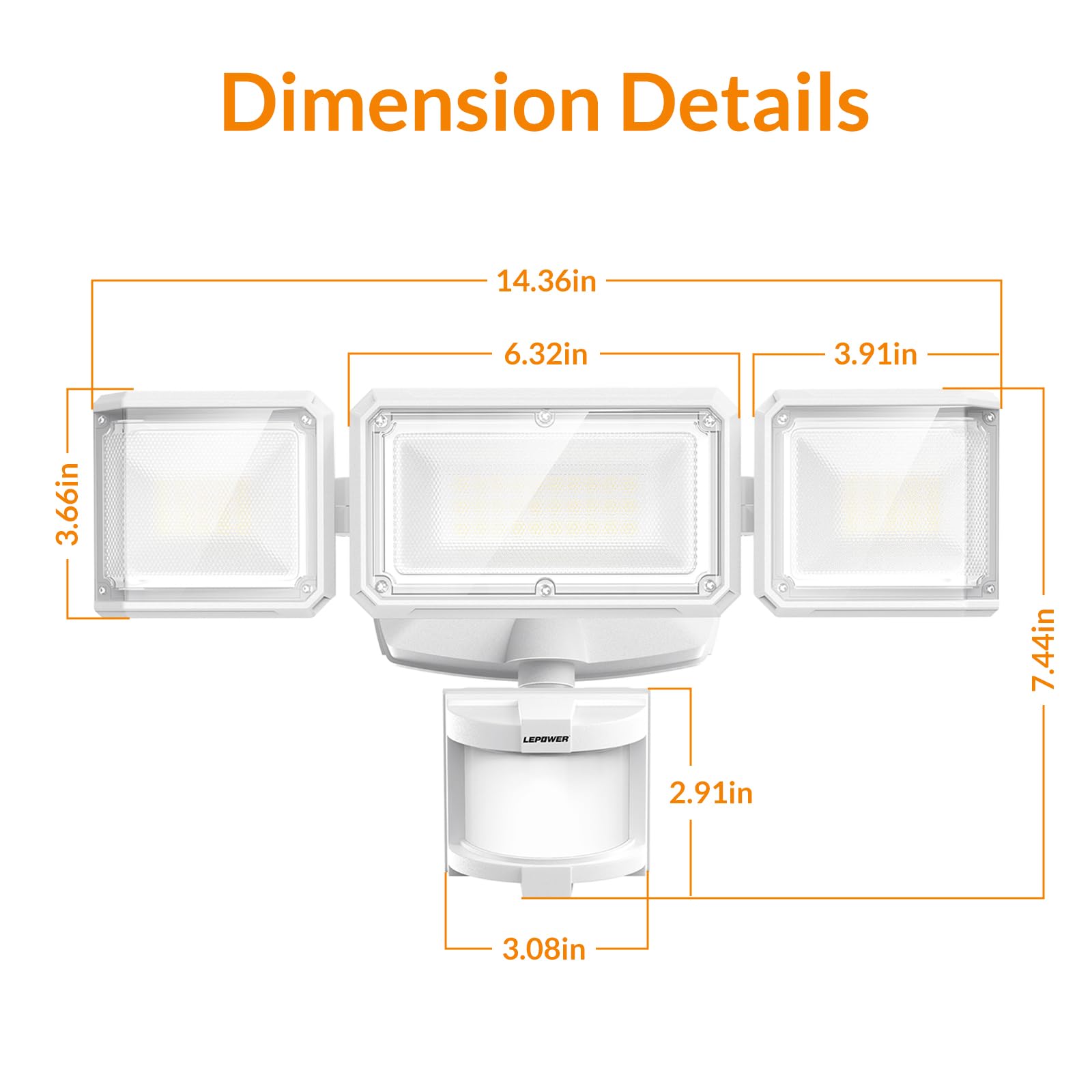 LEPOWER Battery Powered LED Flood Light Outdoor,1500LM Motion Sensor Security Lights,5000K, IP65 Waterproof,Wireless Flood Light Battery Operated,3 Head Motion Detector Light for Garage,Yard,Porch