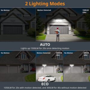 LEPOWER Battery Powered LED Flood Light Outdoor,1500LM Motion Sensor Security Lights,5000K, IP65 Waterproof,Wireless Flood Light Battery Operated,3 Head Motion Detector Light for Garage,Yard,Porch