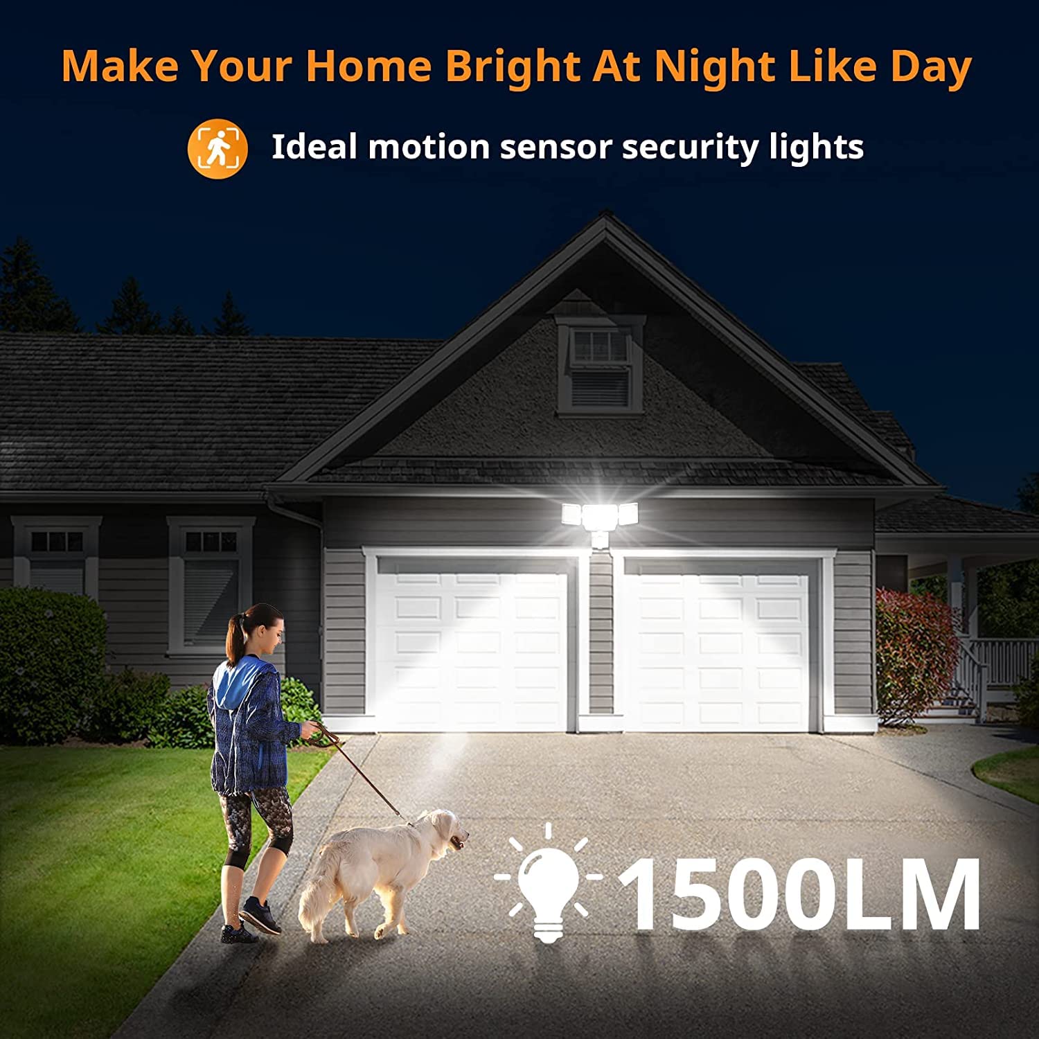 LEPOWER Battery Powered LED Flood Light Outdoor,1500LM Motion Sensor Security Lights,5000K, IP65 Waterproof,Wireless Flood Light Battery Operated,3 Head Motion Detector Light for Garage,Yard,Porch