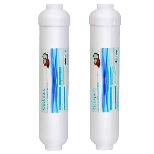 Geekpure 10 inch Inline Post Activated Carbon Water Filter Replacement Cartridge for Reverse Osmosis System -1/4" NPT Thread-Pack 2