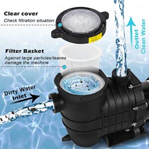 Pool Pump Inground, 2HP 6825GPH Swimming Pool Pump, 110/220V Dual Voltage Inground/Above Ground Pool Pump, Self Primming Pool Pump with Strainer Basket, 1.25" and 1.5" Pipe Fitting