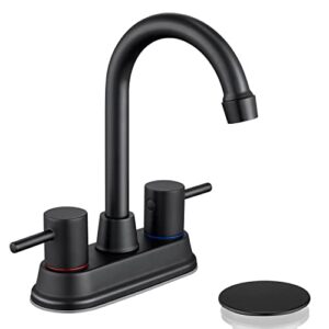 bonade black bathroom faucets, 2 handle bathroom sink faucet, 4 inch bathroom sink faucet 2 or 3 hole, with valve and pop-up drain assembly, matte black