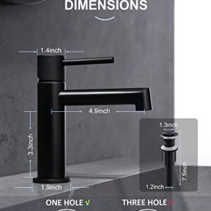 Bathroom Faucet, Indare Single Hole Brass Matte Black Bathroom Faucet with Pop-up Sink Drain Assembly and Faucet Supply Hose