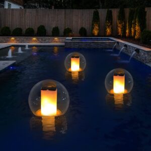 visofo solar floating pool lights for swimming pool | outdoor waterproof decorations solar powered flame led lamp inground pond flickering decor party event night above ground ip68 (1 pcs)