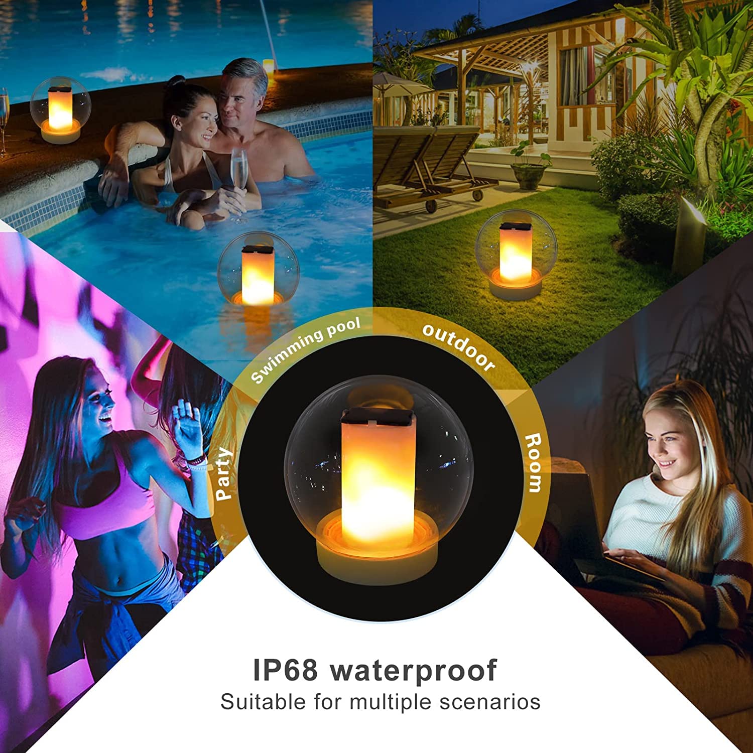 VISOFO Solar Floating Pool Lights for Swimming Pool | Outdoor Waterproof Decorations Solar Powered Flame Led Lamp Inground Pond Flickering Decor Party Event Night Above Ground IP68 (1 pcs)