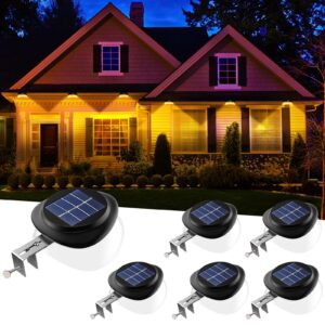 kinkai solar fence lights 6pcs - solar outdoor waterproof lights with 9 led, solar gutter lights for garden eaves garage patio deck sign porch driveway yard backyard decor - warm white light