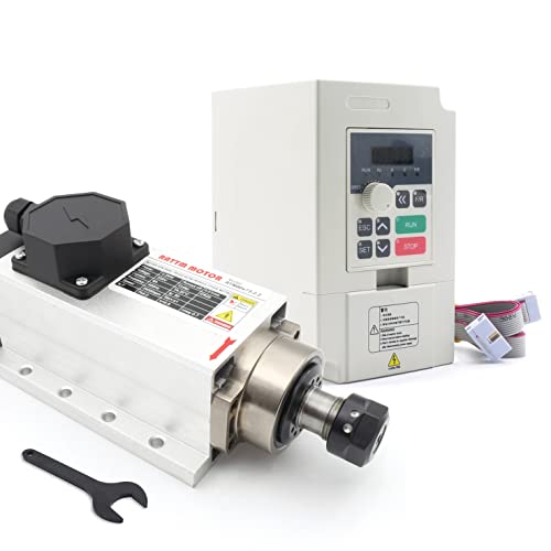 RATTMMOTOR CNC Spindle Motor Kit 220V, 2.2KW Air Cooled Spindle Motor Square Spindle Motor ER20+2.2KW VFD Inverter 220V Variable Frequency Drive Single to 3 Phase Converter for CNC Router Machine