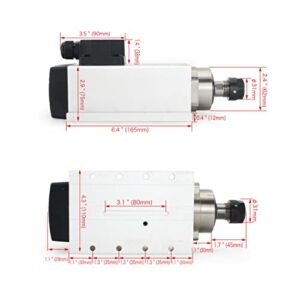 RATTMMOTOR CNC Spindle Motor Kit 220V, 2.2KW Air Cooled Spindle Motor Square Spindle Motor ER20+2.2KW VFD Inverter 220V Variable Frequency Drive Single to 3 Phase Converter for CNC Router Machine