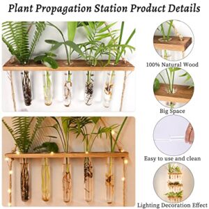 MYFINCA Propagation Stations Wall Hanging Planter Terrarium with LED Lights & Wooden Stand Propogation Planters Glass Tube Vase for Hydroponic Plant Cutting Flower, Home Decor (3Tier 16Tubes)