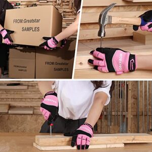 WORKPRO Safety Work Gloves, Pink Working Gloves for Women Men, Touch Screen, Terry Fabric, Non-Slip (Medium, Pink Ribbon)