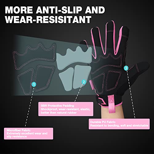 WORKPRO Safety Work Gloves, Pink Working Gloves for Women Men, Touch Screen, Terry Fabric, Non-Slip (Medium, Pink Ribbon)