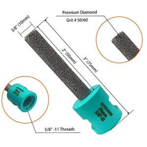 GYTYCATAH Diamond Finger Milling Bits, 3/8" (10mm) Diamond Milling Bits for Existing Holes Enlarging Shaping Trimming in Tile Marble Glass Granite Ceramic 5/8"-11 Threads (Blue)