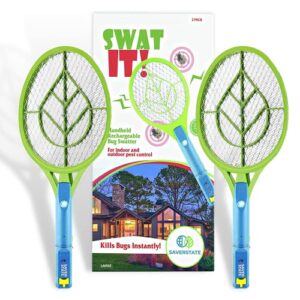 swat it! bug zapper rechargeable bug zapper racket, 4000 volt, usb charging cable, 2 pack (large)