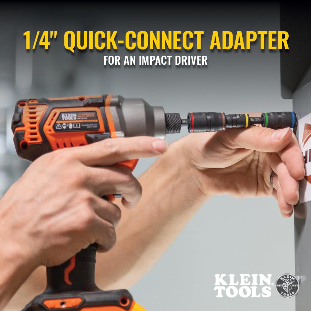 Klein Tools 32907 Impact Driver, 7-in-1 Impact Flip Socket Set with 1/2, 7/16, 3/8, 11/32, 5/16, 1/4 Nut Driver Sizes and 1/4-Inch Bit Holder