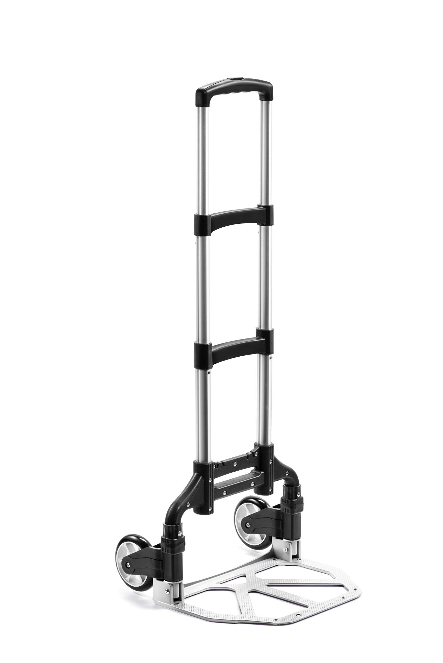 Caflower Folding Hand Truck,Sliver Aluminium Portable Folding Trolley with 3-Position Folding Pulley Handles, Load Capacity 175 lbs for Home, Office and Travel Use.PVC Wheels