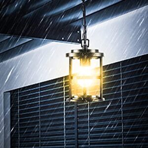 UFOND Outdoor Pendant Lantern for Porch, Pendant Light in Black Finish, 1-Pack Exterior Hanging Lantern with Clear Glass and Adjustable Chain,Gazebo Light Fixture for Patio Garage Entryway