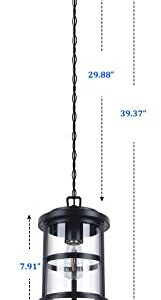 UFOND Outdoor Pendant Lantern for Porch, Pendant Light in Black Finish, 1-Pack Exterior Hanging Lantern with Clear Glass and Adjustable Chain,Gazebo Light Fixture for Patio Garage Entryway