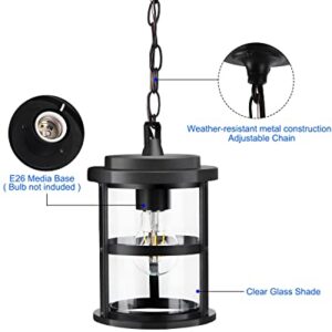 UFOND Outdoor Pendant Lantern for Porch, Pendant Light in Black Finish, 1-Pack Exterior Hanging Lantern with Clear Glass and Adjustable Chain,Gazebo Light Fixture for Patio Garage Entryway