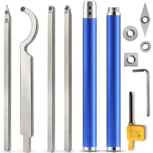 Carbide Lathe Tools, Wood Turning Tools for Lathe, Wood Lathe Turning Tools for Rougher Finisher Detailer Swan Neck Hollower, with 4 Extra Replacement Inserts