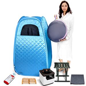 tabeskly portable personal sauna for home indoor foldable steam sauna tent room full body steamer kit one single person mini sauna spa box portatil individual (blue) us plug