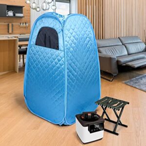 Tabeskly Portable Personal Sauna for Home Indoor Foldable Steam Sauna Tent Room Full Body Steamer Kit One Single Person Mini Sauna Spa Box Portatil Individual (Blue) US Plug