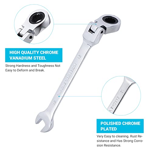 B4B BANG 4 BUCK 10mm Ratcheting Combination Wrench,Metric Flex Head Ratcheting Wrench Spanner with 72 Tooth and 5° Movement Chrome Vanadium Steel Gear Wrench