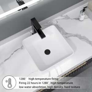 Square Vessel Sink White - Donsdey 15"x15" Bathroom Vessel Sink Square White Ceramic Porcelain Above Counter Vanity Sink Bowl Basin