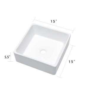 Square Vessel Sink White - Donsdey 15"x15" Bathroom Vessel Sink Square White Ceramic Porcelain Above Counter Vanity Sink Bowl Basin