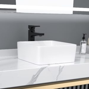 Square Vessel Sink White - Donsdey 15"x15" Bathroom Vessel Sink Square White Ceramic Porcelain Above Counter Vanity Sink Bowl Basin