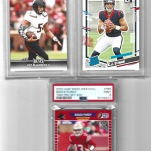 MINT PATRICK "PAT" MAHOMES BROCK PURDY LEAF & C.J..STROUD DONRUSS 3 CARD ROOKIE LOT GRADED PSA MINT 9 NFL SUPERSTAR QUARTRBACKS