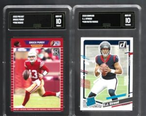 gem mint brock purdy & c.j. stroud 2 rookie card lot leaf & donruss graded gma gem mint 10 young superstar nfl quarterbacks