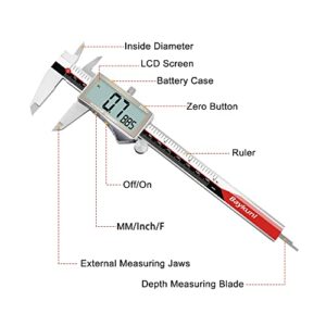 Digital Caliper, Electronic Micrometer 0-6" Inch Metrics Fraction Calipers Rulers 150 Millimeters Dimensional Measuring Tool Vernier Stainless Steel Large Screen