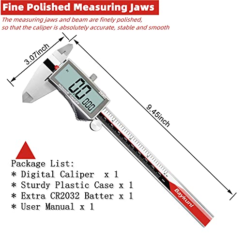 Digital Caliper, Electronic Micrometer 0-6" Inch Metrics Fraction Calipers Rulers 150 Millimeters Dimensional Measuring Tool Vernier Stainless Steel Large Screen