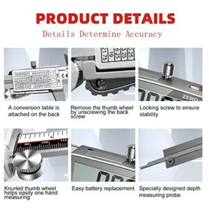 Digital Caliper, Electronic Micrometer 0-6" Inch Metrics Fraction Calipers Rulers 150 Millimeters Dimensional Measuring Tool Vernier Stainless Steel Large Screen