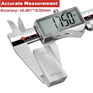 Digital Caliper, Electronic Micrometer 0-6" Inch Metrics Fraction Calipers Rulers 150 Millimeters Dimensional Measuring Tool Vernier Stainless Steel Large Screen