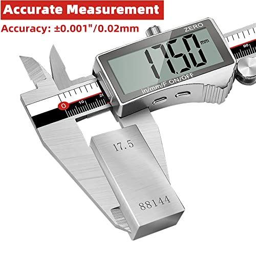 Digital Caliper, Electronic Micrometer 0-6" Inch Metrics Fraction Calipers Rulers 150 Millimeters Dimensional Measuring Tool Vernier Stainless Steel Large Screen