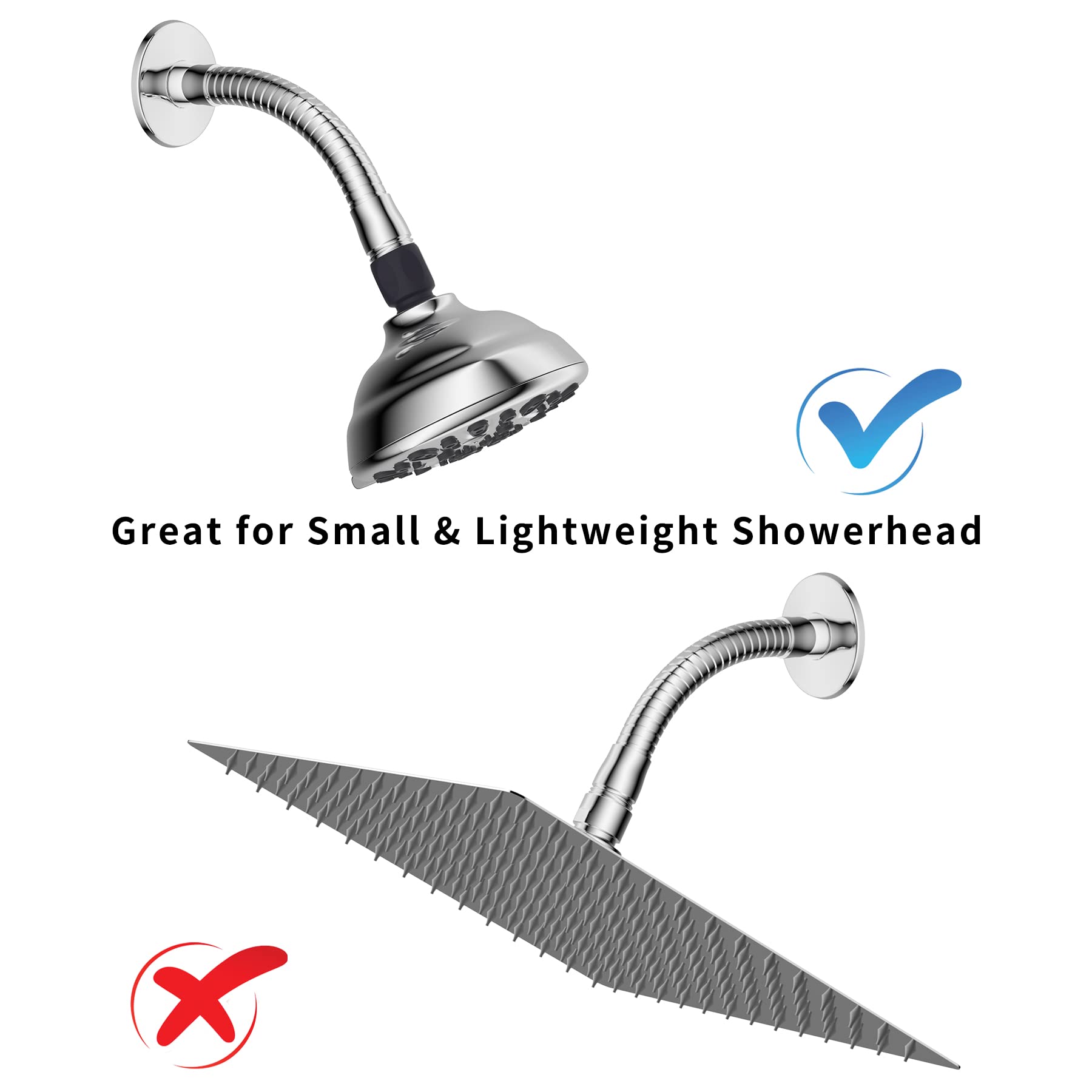 Adjustable Shower Head Extension Arm, Swivel Shower Arm Extension Water Outlet Lowers Existing Shower Head, Easy to Install & Durable 8 Inch Shower Pipe Extension with Flange for Bathroom