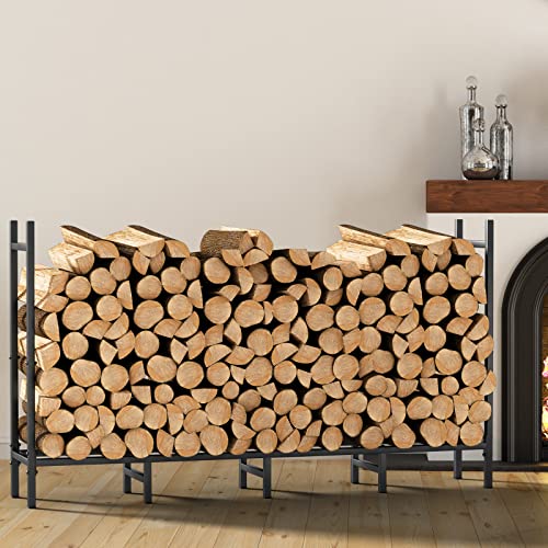 ETELI Firewood Rack Outdoor Indoor 5ft Heavy Duty Metal Log Rack Stand Adjustable Fire Wood Rack Holder Fireplace Lumber Storage Stacker for Patio Deck, Black