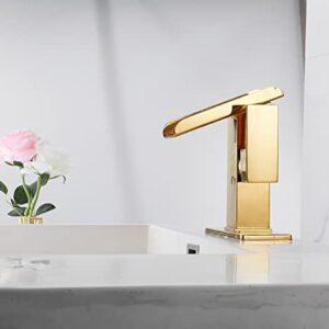 Bathroom Sink Faucet Gold Single Handle 1 or 3 Hole 4 Inch Waterfall Open Spout Bathroom Faucets Modern Brass Lavatory Bath RV Vanity Sink Faucets Basin Mixer Tap with Supply Line Cover Plate