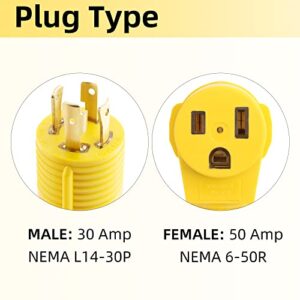 Flameweld Welder Adapter Cord, L14-30P Locking Male Plug to 6-50R Female Plug, 4 Prong 30 Amp to 50 Amp Up to 7500W SJTW 10/3 Generator Cord, UL