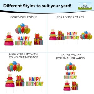 Yard Expressions 4pc Happy Birthday Yard Signs with Stakes - Easy to Install Happy Birthday Yard Sign - Large 16" Waterproof Birthday Sign Yard – Durable, Reusable & Colourful Happy Birthday Lawn Sign