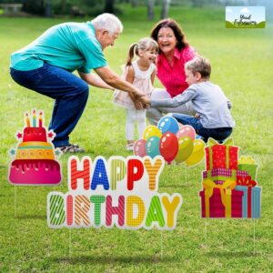 Yard Expressions 4pc Happy Birthday Yard Signs with Stakes - Easy to Install Happy Birthday Yard Sign - Large 16" Waterproof Birthday Sign Yard – Durable, Reusable & Colourful Happy Birthday Lawn Sign