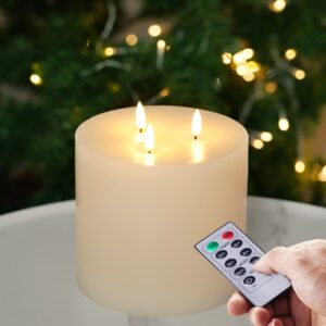 amagic 6"x6" extra large flameless candles with 3 wicks, battery operated candles with remote control and timers, 6 inch diameter led pillar candles, real wax, ivory