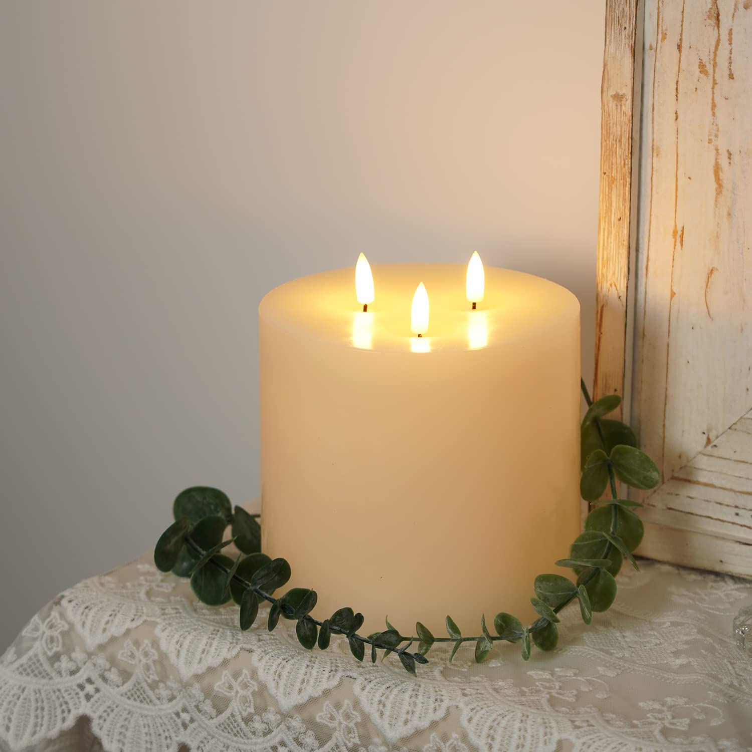 Amagic 6"x6" Extra Large Flameless Candles with 3 Wicks, Battery Operated Candles with Remote Control and Timers, 6 inch Diameter LED Pillar Candles, Real Wax, Ivory