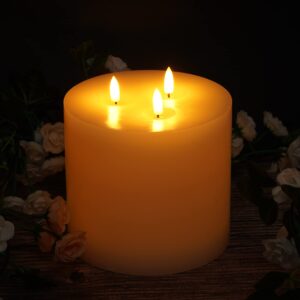 Amagic 6"x6" Extra Large Flameless Candles with 3 Wicks, Battery Operated Candles with Remote Control and Timers, 6 inch Diameter LED Pillar Candles, Real Wax, Ivory