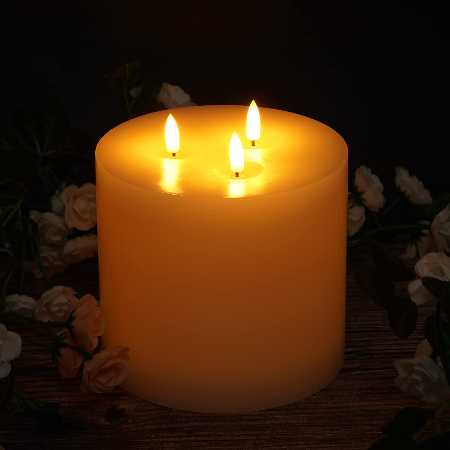 Amagic 6"x6" Extra Large Flameless Candles with 3 Wicks, Battery Operated Candles with Remote Control and Timers, 6 inch Diameter LED Pillar Candles, Real Wax, Ivory