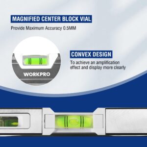 WORKPRO 10 Inch Torpedo Level, Small Leveler Tool, 3 Bubble Vials, Verti. Site, for Conduit Bending, Aluminum Alloy Construction