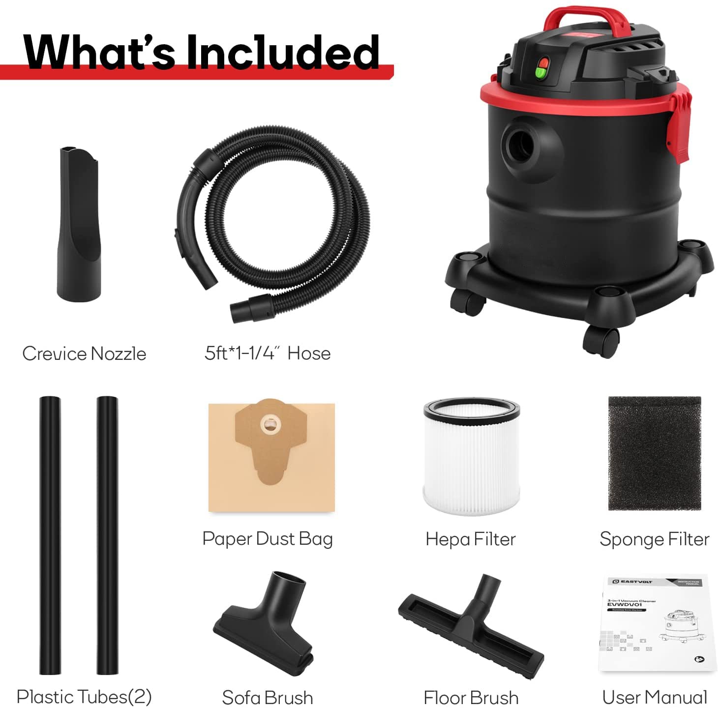 Prostormer 3 in 1 Wet Dry Vacuum Cleaner, 5 Gallon 5.5 Peak HP Portable Wet Dry Vac Floor Cleaner with Blower Function for Garage, Car, Home & Workshop